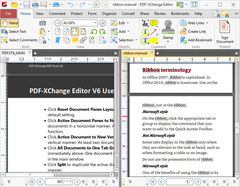 PDF-XChange Co Ltd :: Knowledge Base :: Positioning Panes and Windows