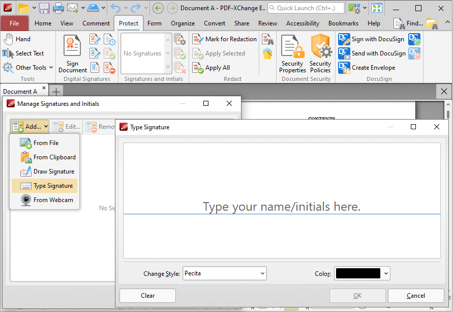 PDF-XChange Co Ltd :: Knowledge Base :: How do I Add Typed Signatures to Documents?